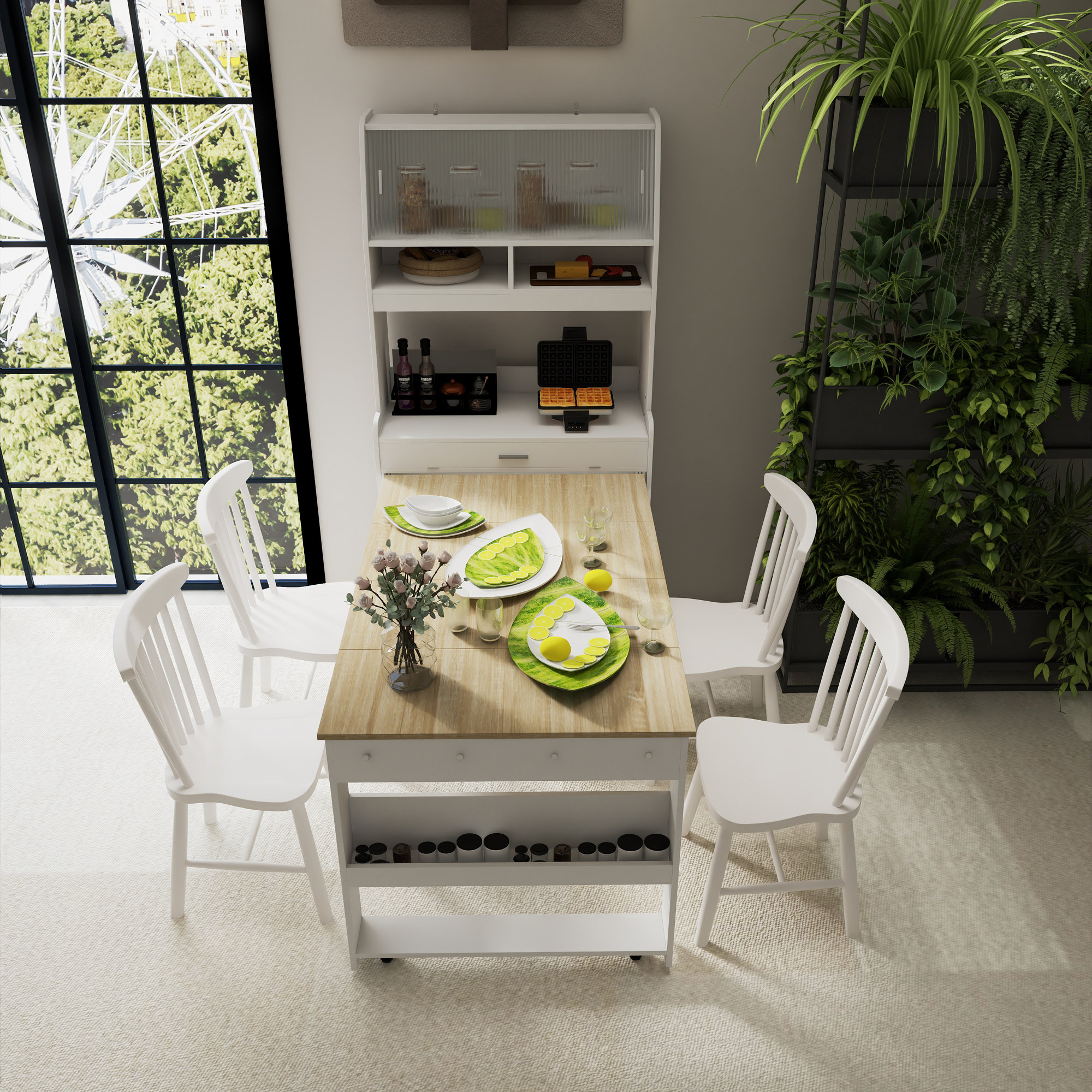Latitude Run® Natural Multifunctional Cupboard Foldable Dining Table ...