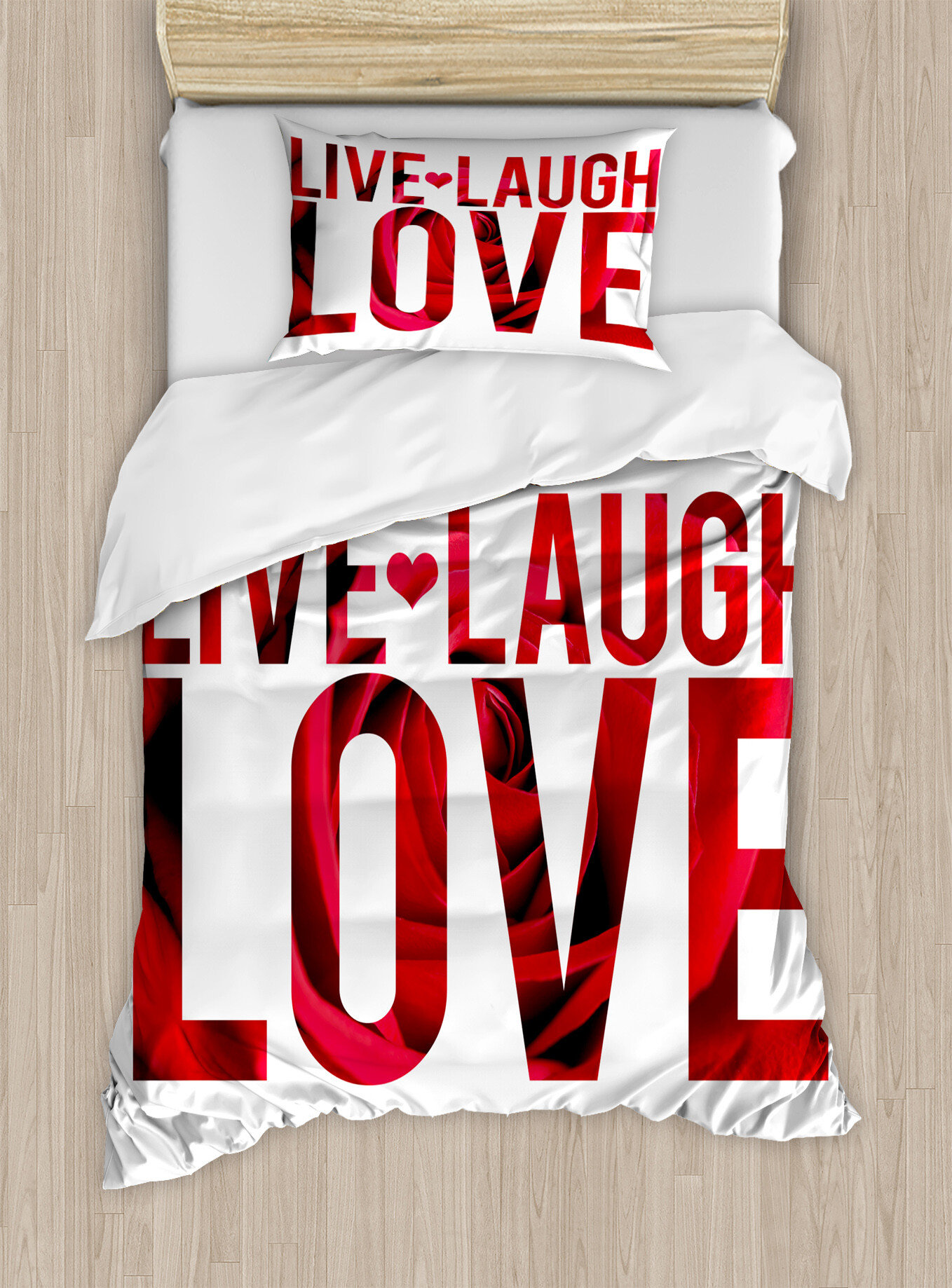 Ambesonne Ambesonne Live Laugh Love Duvet Cover Set, Rose Petals, Twin ...
