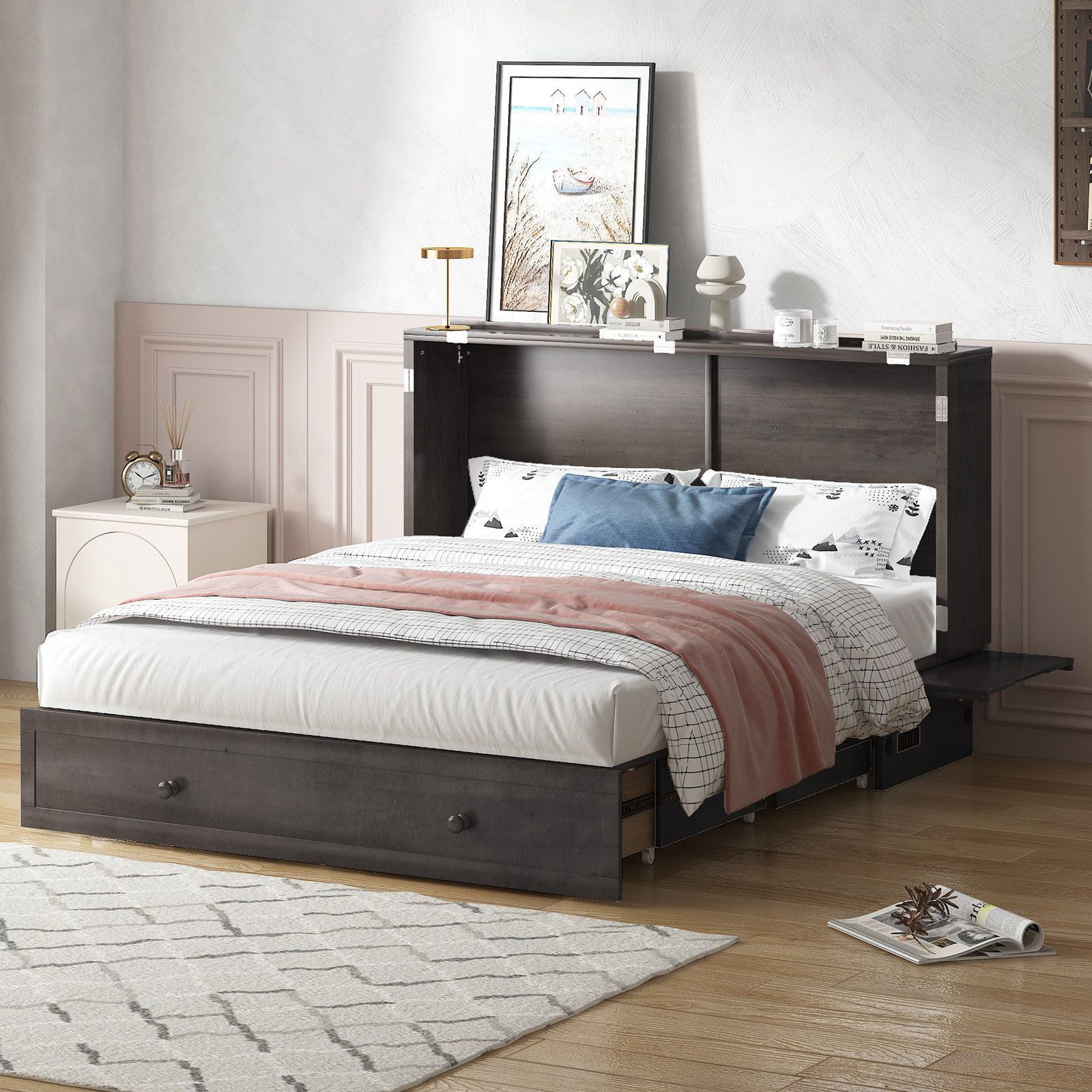 Gracie Oaks Murphy Bed Cabinet, Queen Size Murphy Bed With Usb And ...