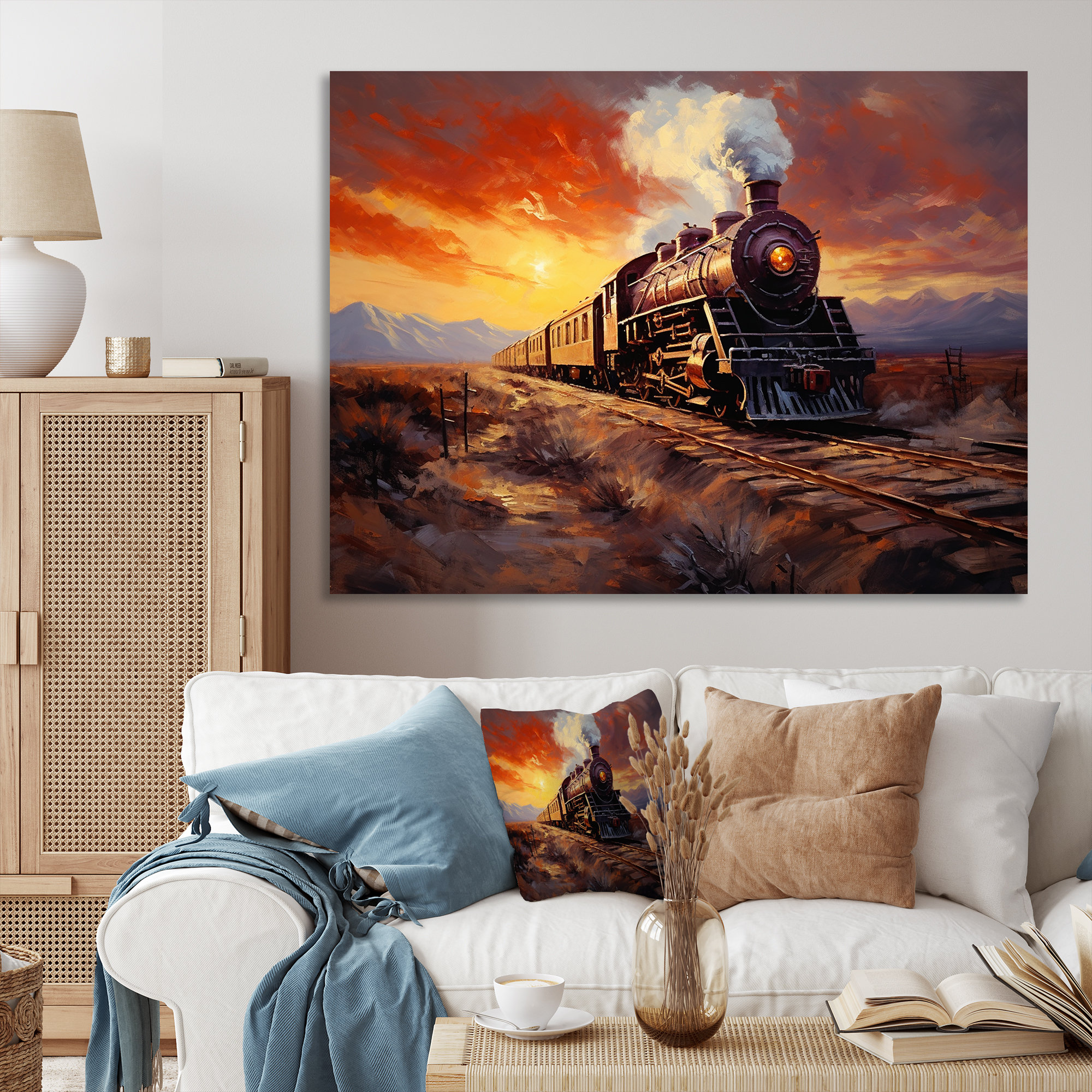Williston Forge Steamtrain Travelling Sunset Landscape Painting I ...