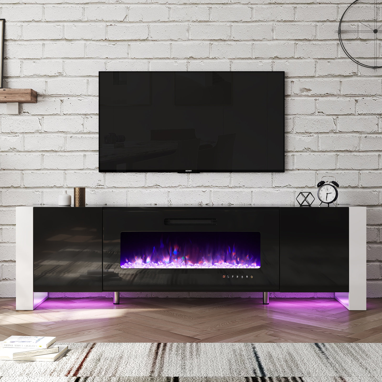 Wade Logan Bhhatu U-shaped Legs Mirrored Finish TV Stand with Electric ...