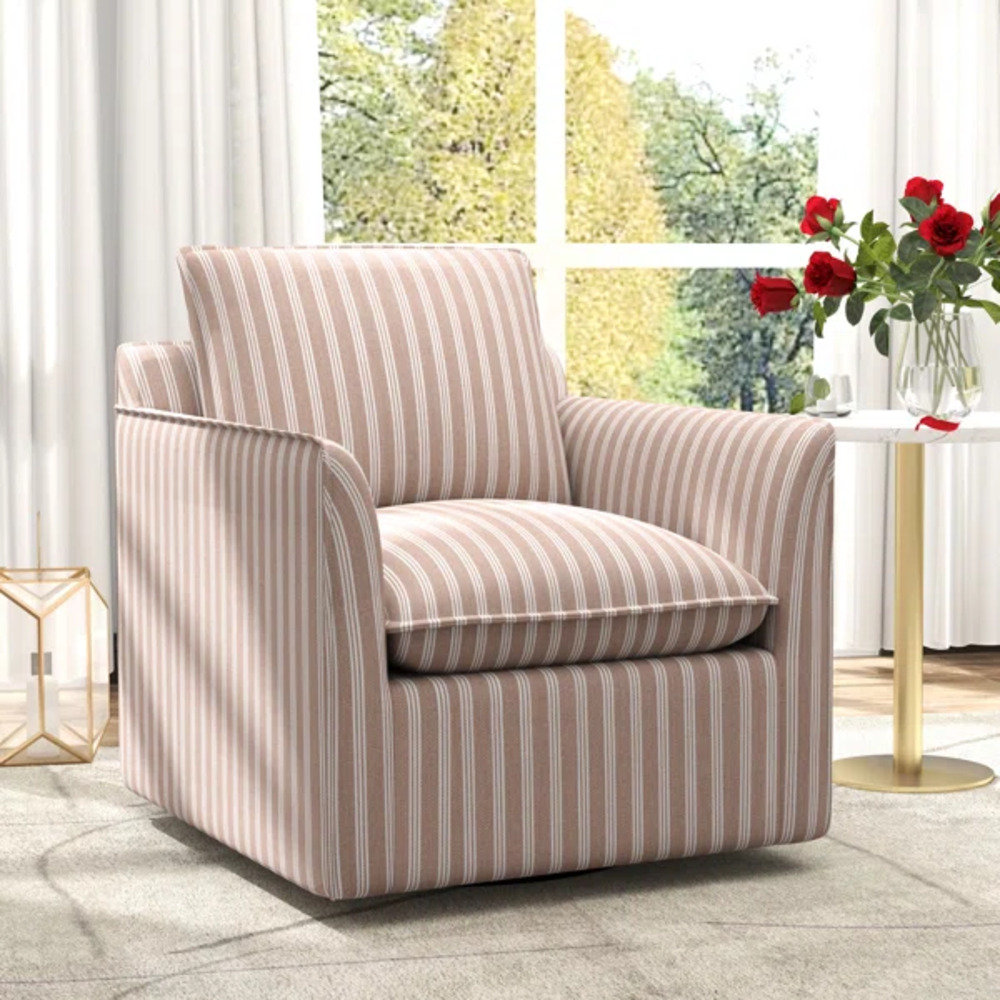 Ivy Bronx Kandyn 29.7" W Modern Soft Stripe Upholstered Swivel Barrel ...