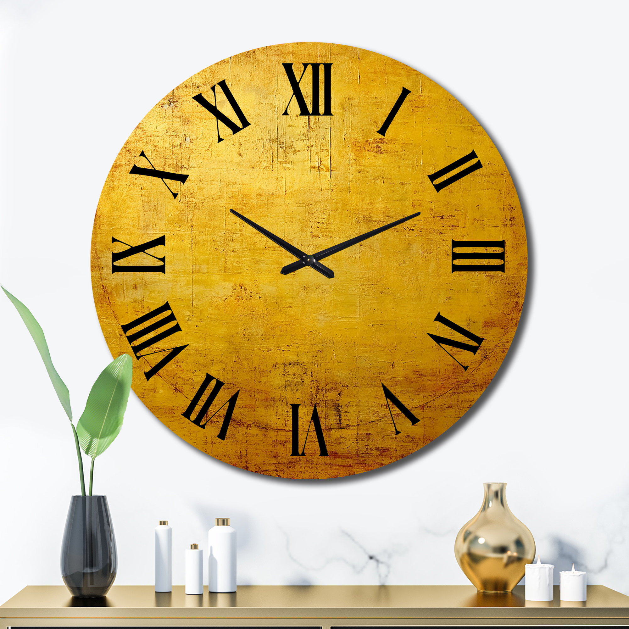 DesignArt Ancient Opulence Retro Gold Abstract Metal Wall Clock | Wayfair