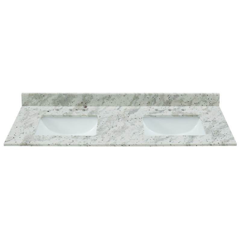 Tile & Top 61'' Granite Double Vanity Top with Sink and 3 Faucet Holes ...