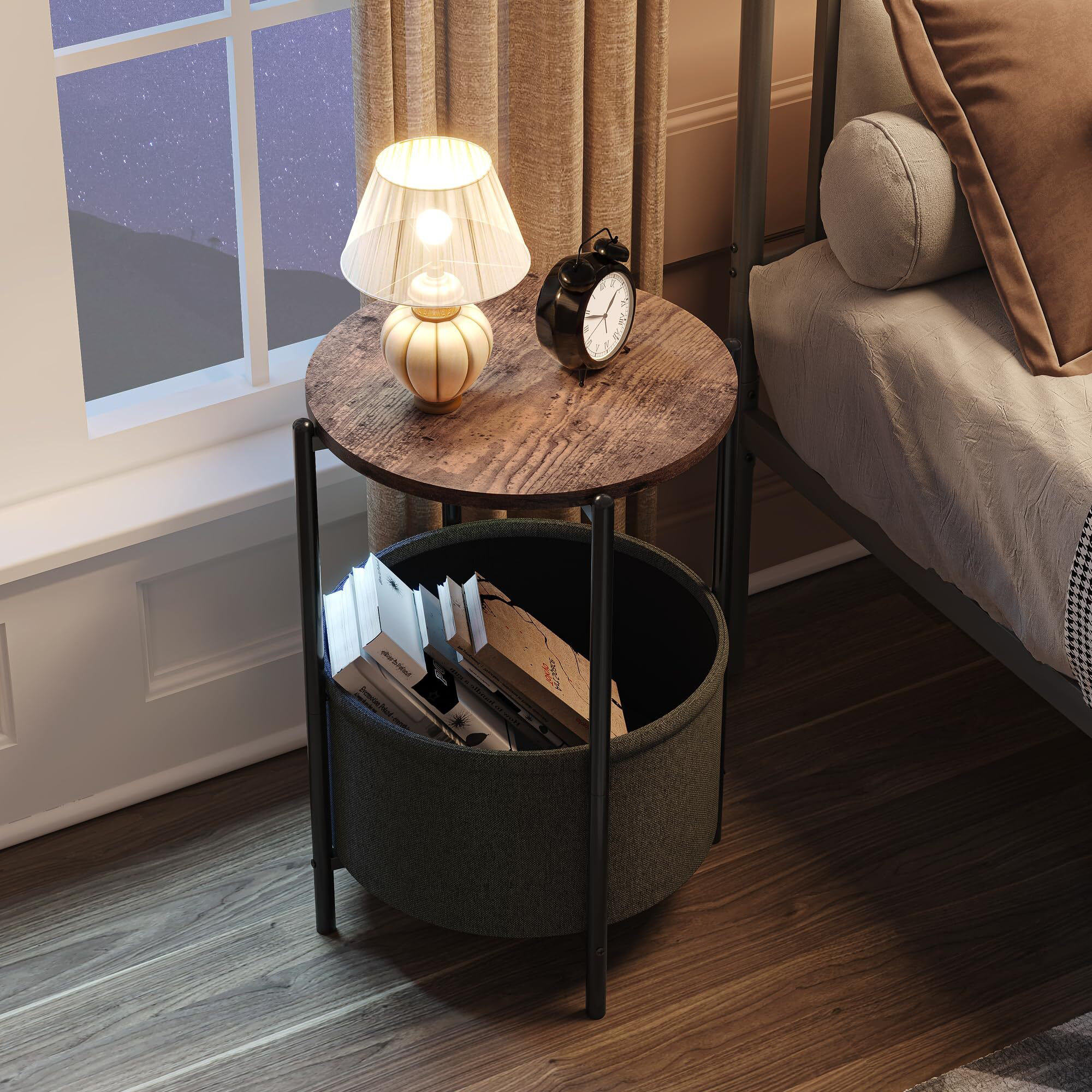 17 Stories End Table With Grey Cloth Bag Storage Basket - Wayfair Canada