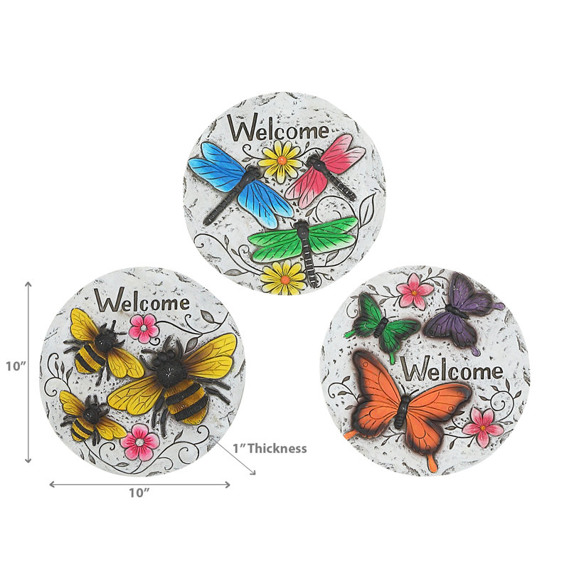 Arlmont & Co. Mitman Insects Welcome 3 Piece Stepping Stone Set | Wayfair