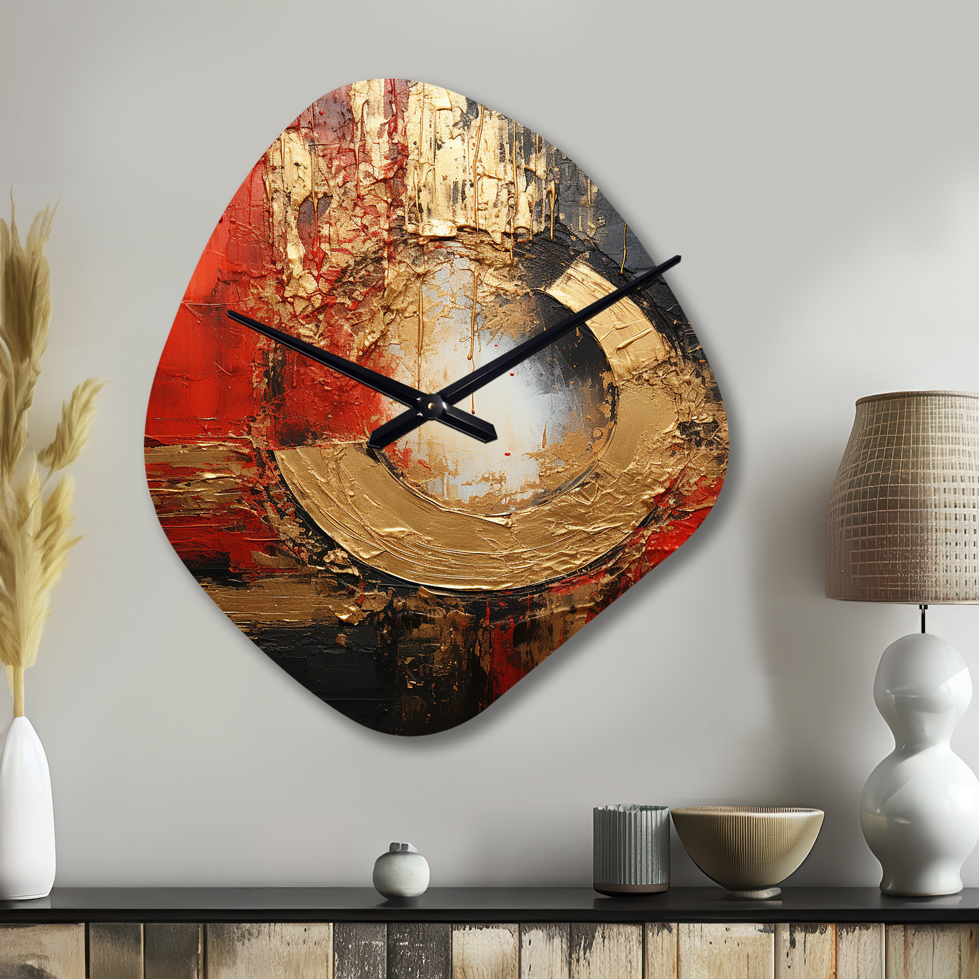 Design Art Red Gold Fusion Spiral II - Nebula Shape Gold Wall Clock ...