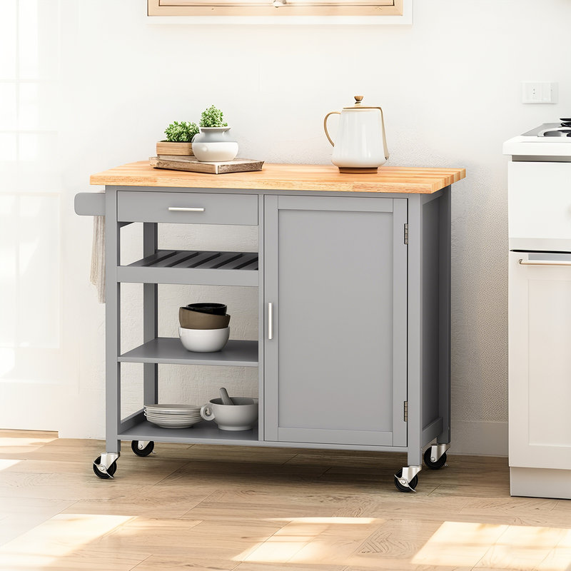Latitude Run® Modern Kitchen Cart with 1 Drawer, 3 Open Shelves, 1 ...