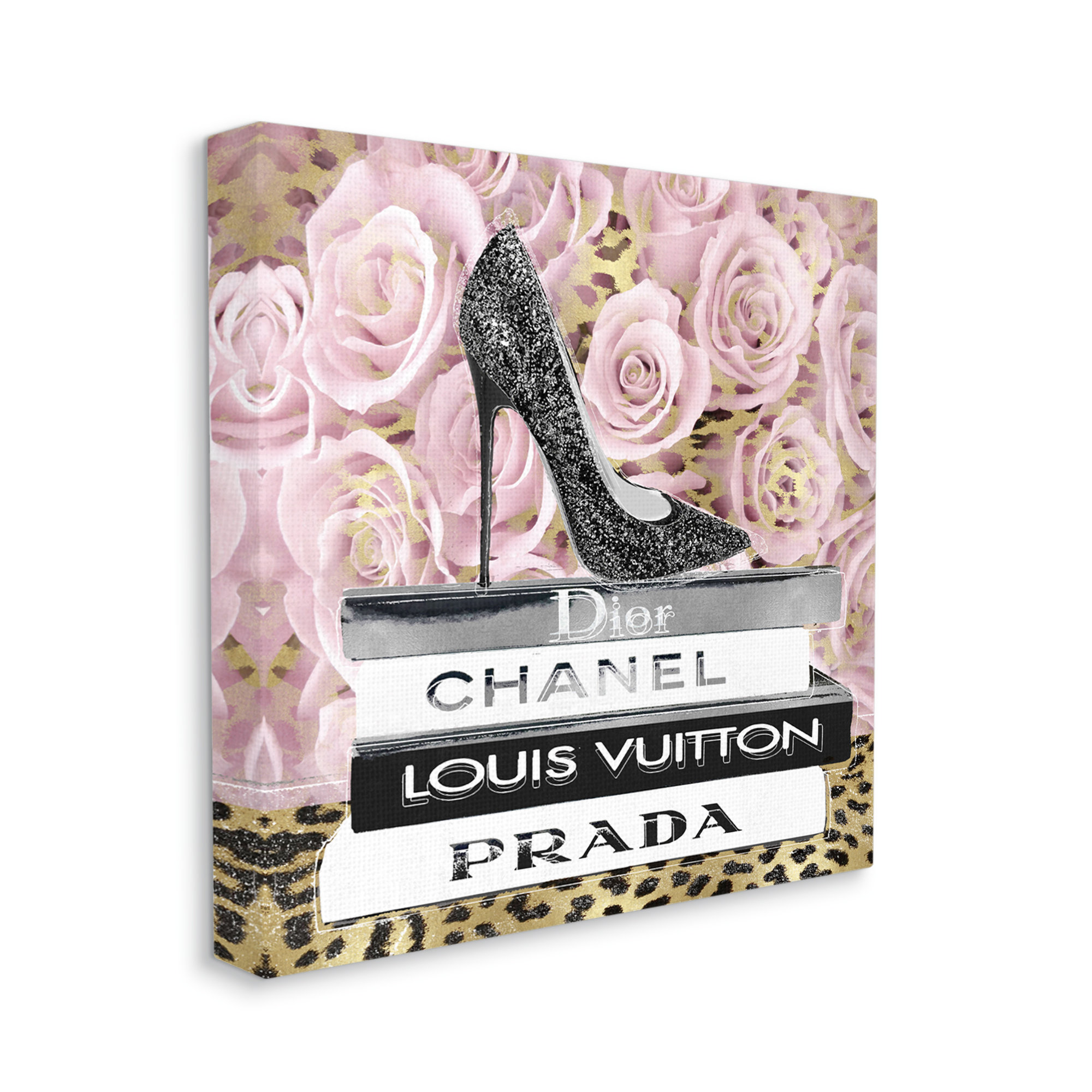 Stupell Industries Glam High Heel Shoe Fashion Book Stack Cheetah XL ...
