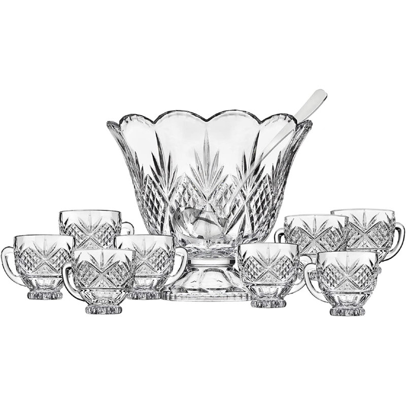 Godinger Silver Art Co Dublin Crystal 10 Piece Punch Bowl & Punch Glass ...