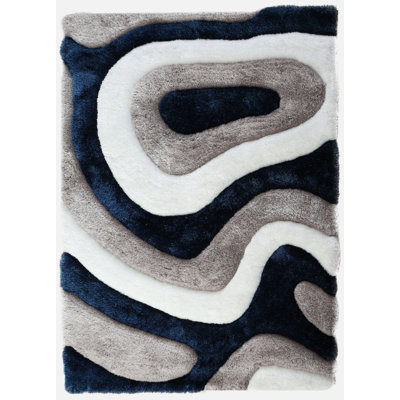 Orren Ellis Thionville Shag Blue/Grey/White Shag Area Rug & Reviews ...