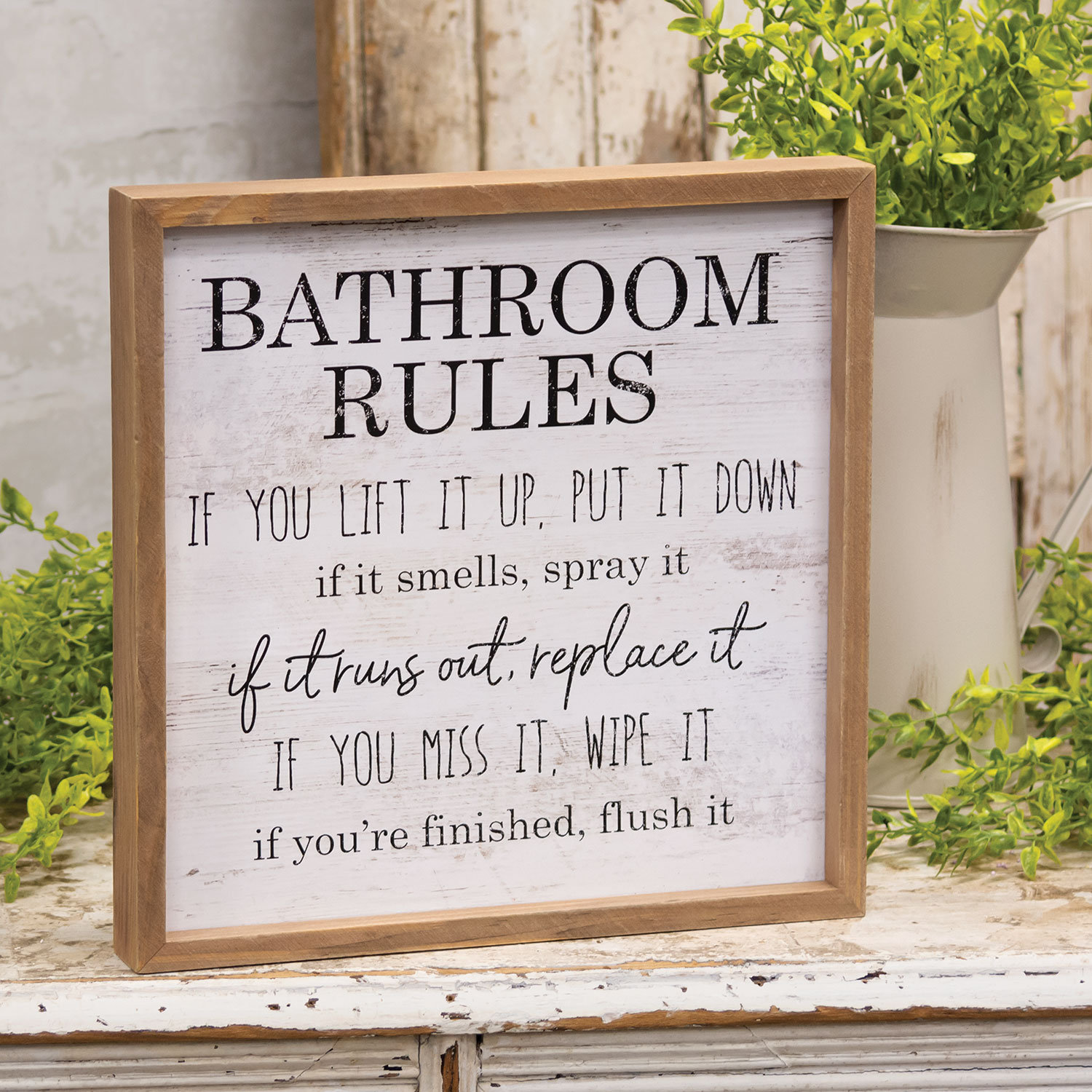 Gracie Oaks Bathroom Rules Distressed Look Framed Sign - Wayfair Canada