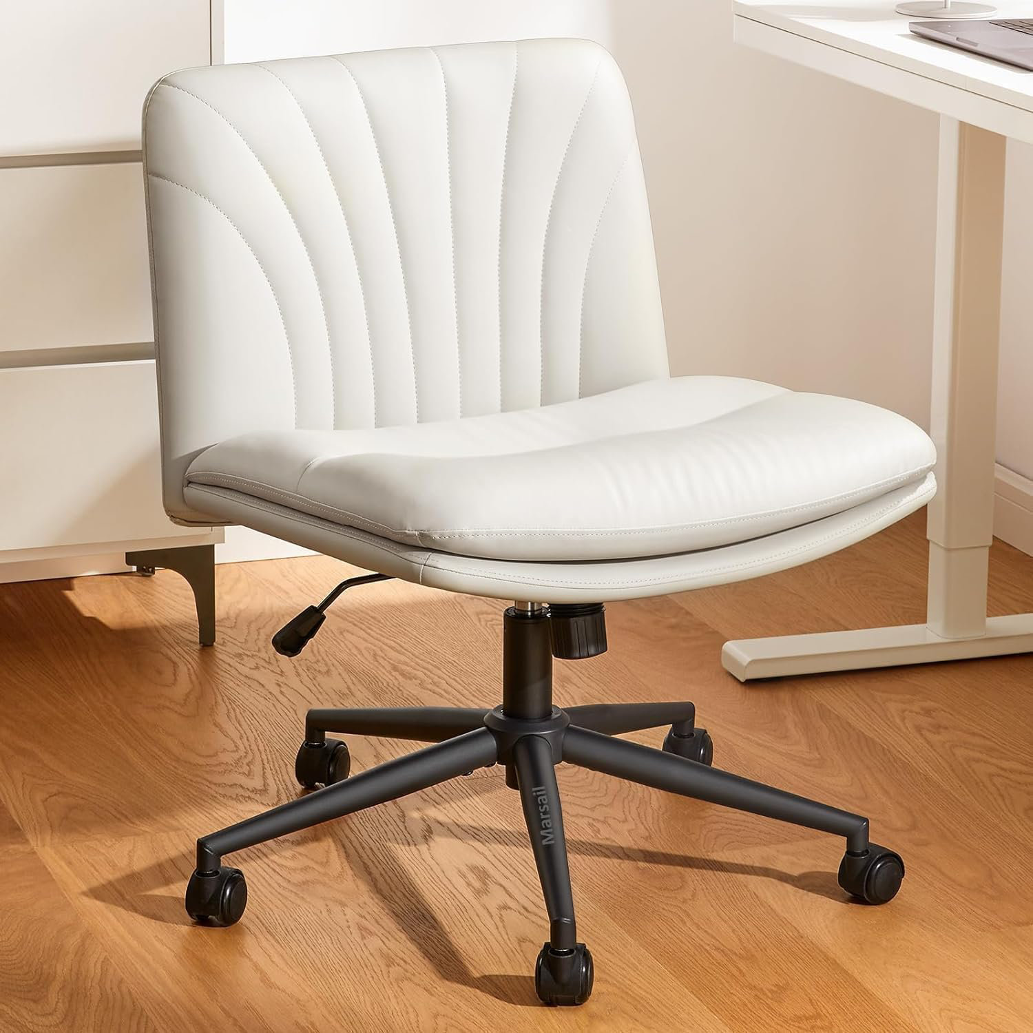 Hokku Designs Armless-Office Desk Chair With Wheels: PU Leather Cross ...