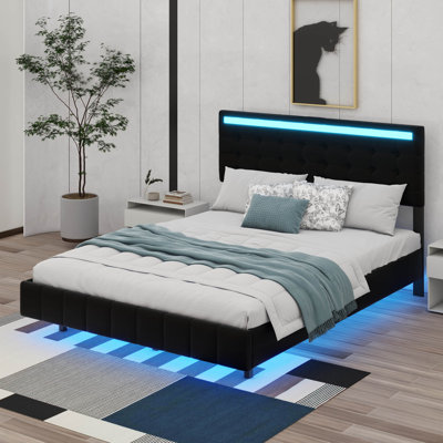 Kunpeng Full Size Floating Bed Frame with LED Lights and USB Charging ...