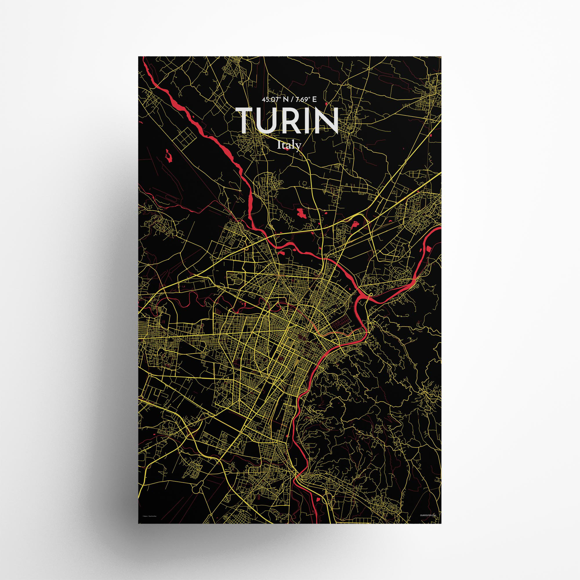 OurPoster.com Turin City Map Graphic Art In Contrast | Wayfair