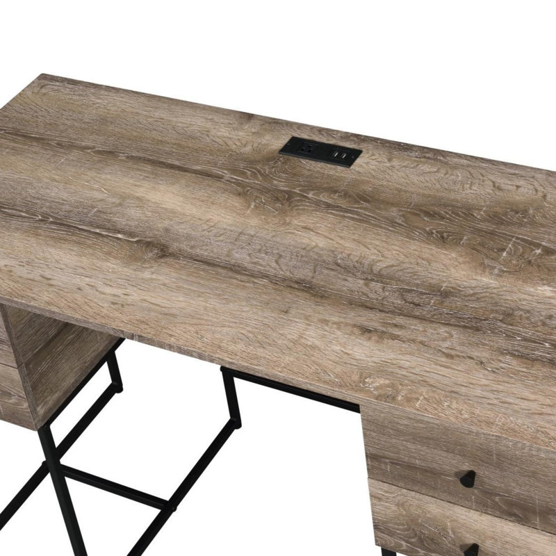 17 Stories Rustic Oak & Black Finish Wirting Desk w/ USB Port | Wayfair