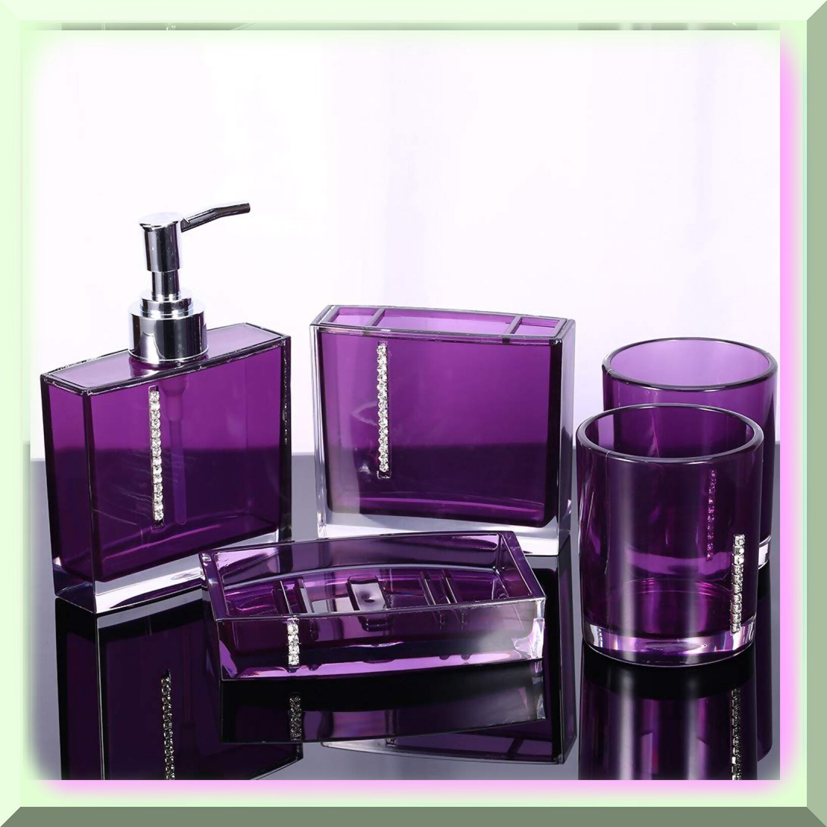 Everly Quinn Purple Bliss Bathroom Essentials Set - 5 Piece Acrylic ...