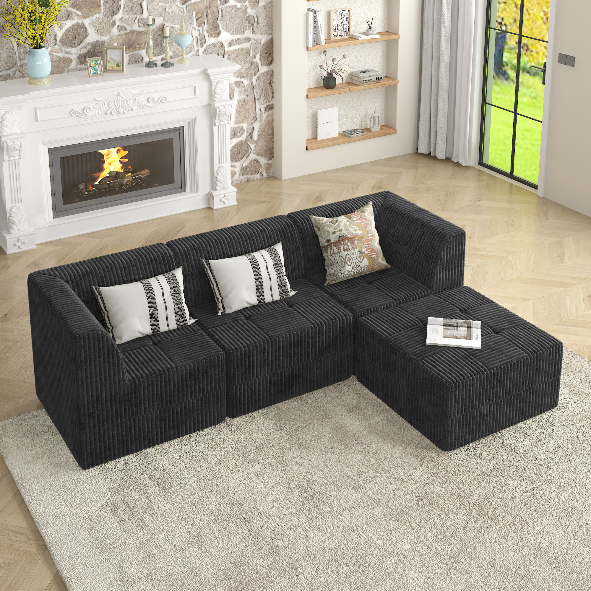 Latitude Run® Black l-shaped diy modular sectional, space-efficient ...