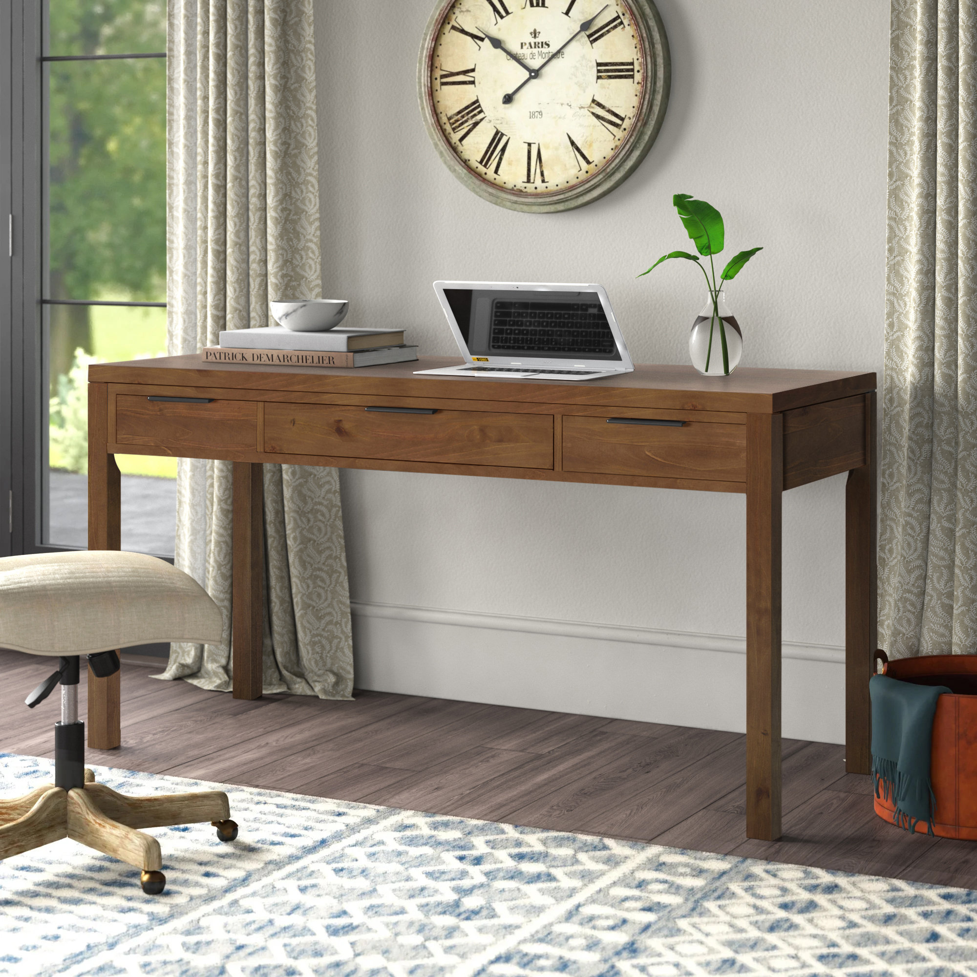 Simpli Home Hollander 60"W Solid Wood Large Desk, Contemporary Style ...