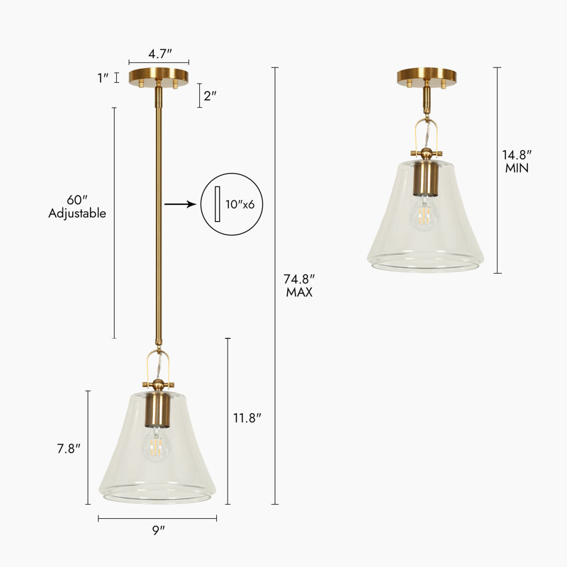 Longshore Tides 1-Light Single Bell Kitchen Island Pendant With Clear ...