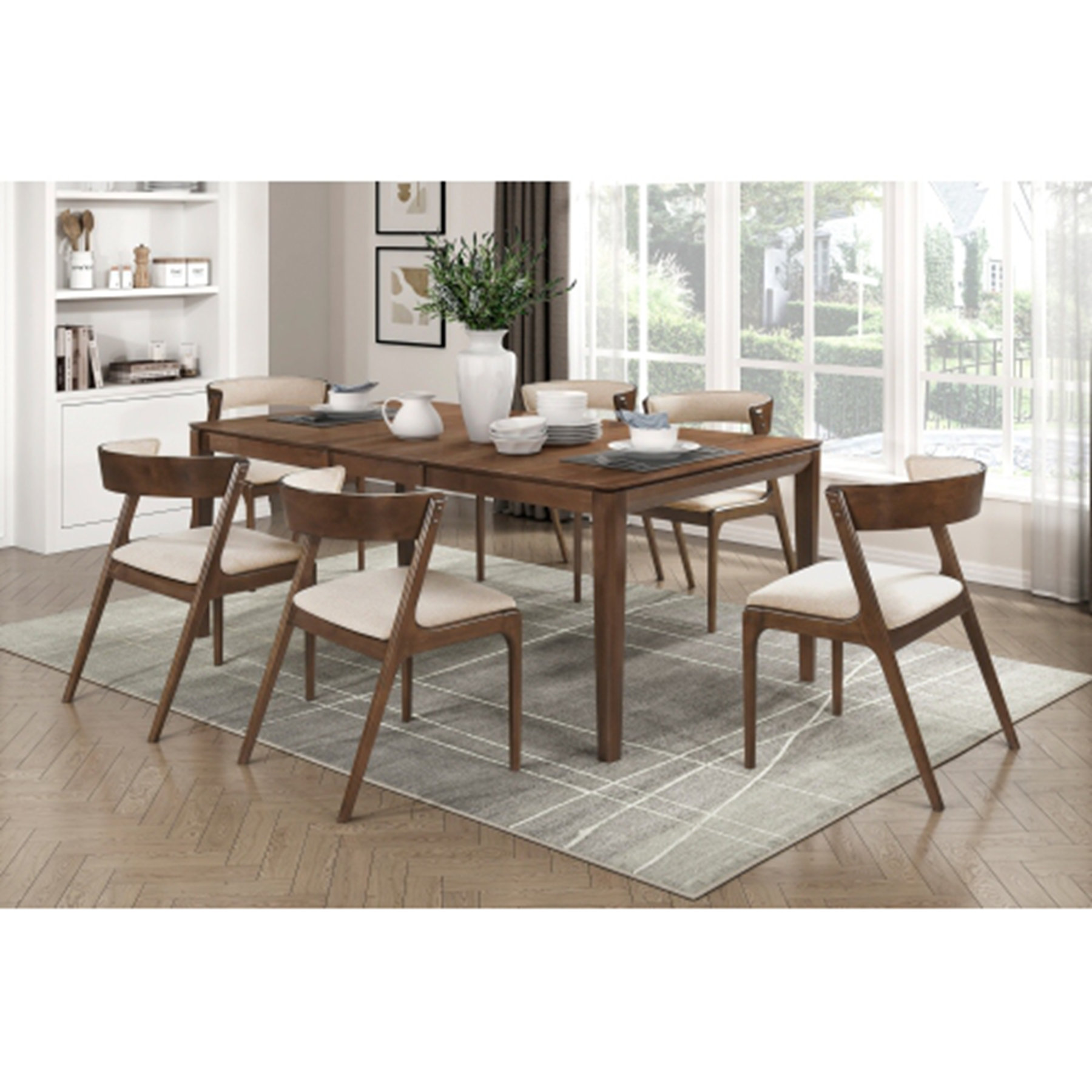 Lark Manor™ Walnut Finish Dining Table w Self-Storing Leaf Modern ...
