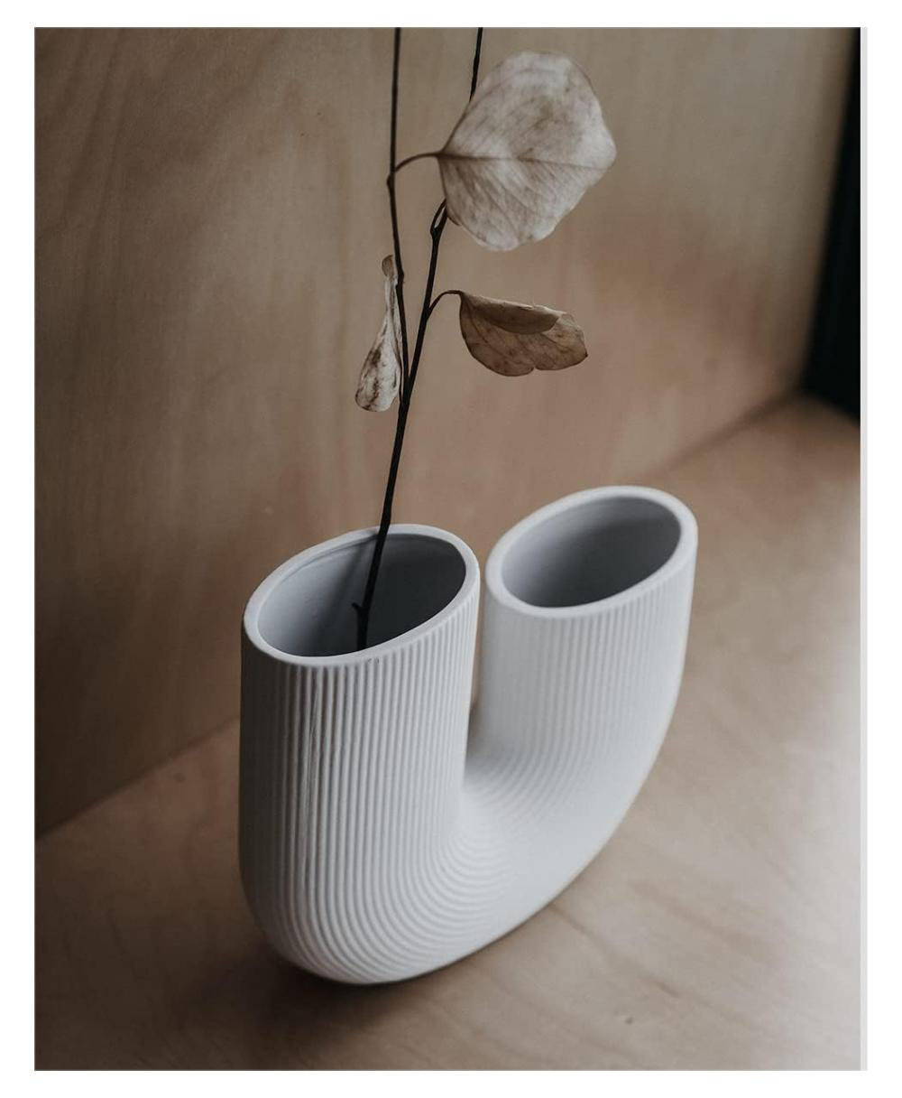 Ivy Bronx White U Shaped Vase For Flowers, Ceramic Minimalist Vase ...