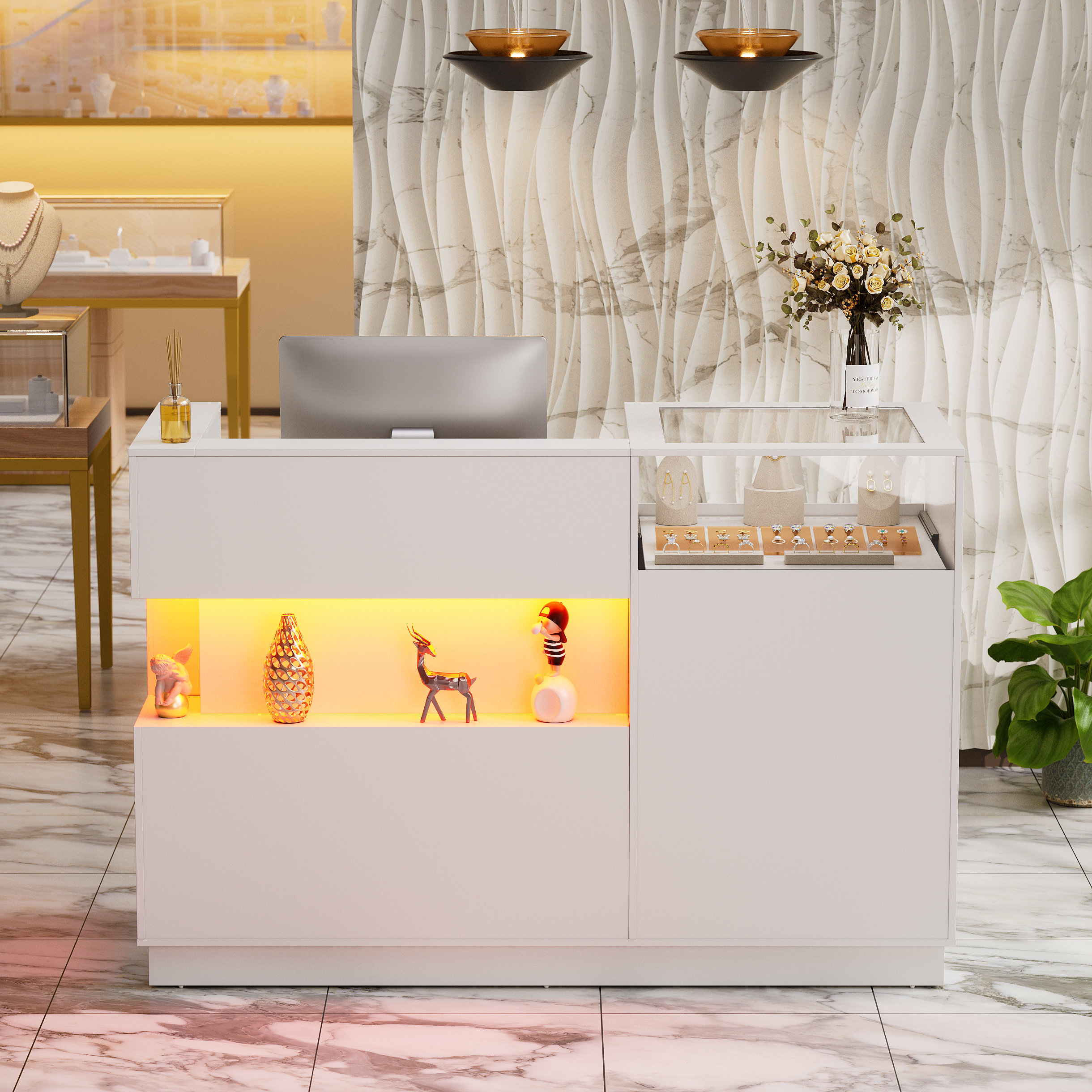 Wrought Studio™ 59'' W Reception Desk With Countertop, Modern Reception ...