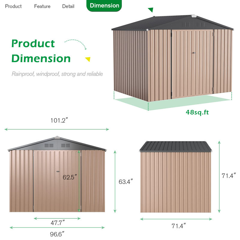 AECOJOY 8 Ft. W x 6 Ft. D Metal Storage Shed & Reviews | Wayfair