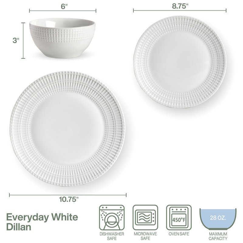 Fitz and Floyd Everyday White Dillan 12-Piece Porcelain Dinnerware Set ...