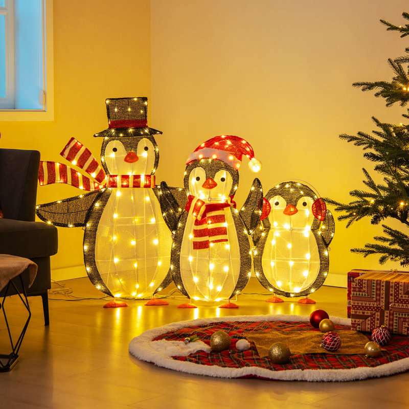 The Holiday Aisle® Lighted Christmas Penguins Set of 3 Christmas ...