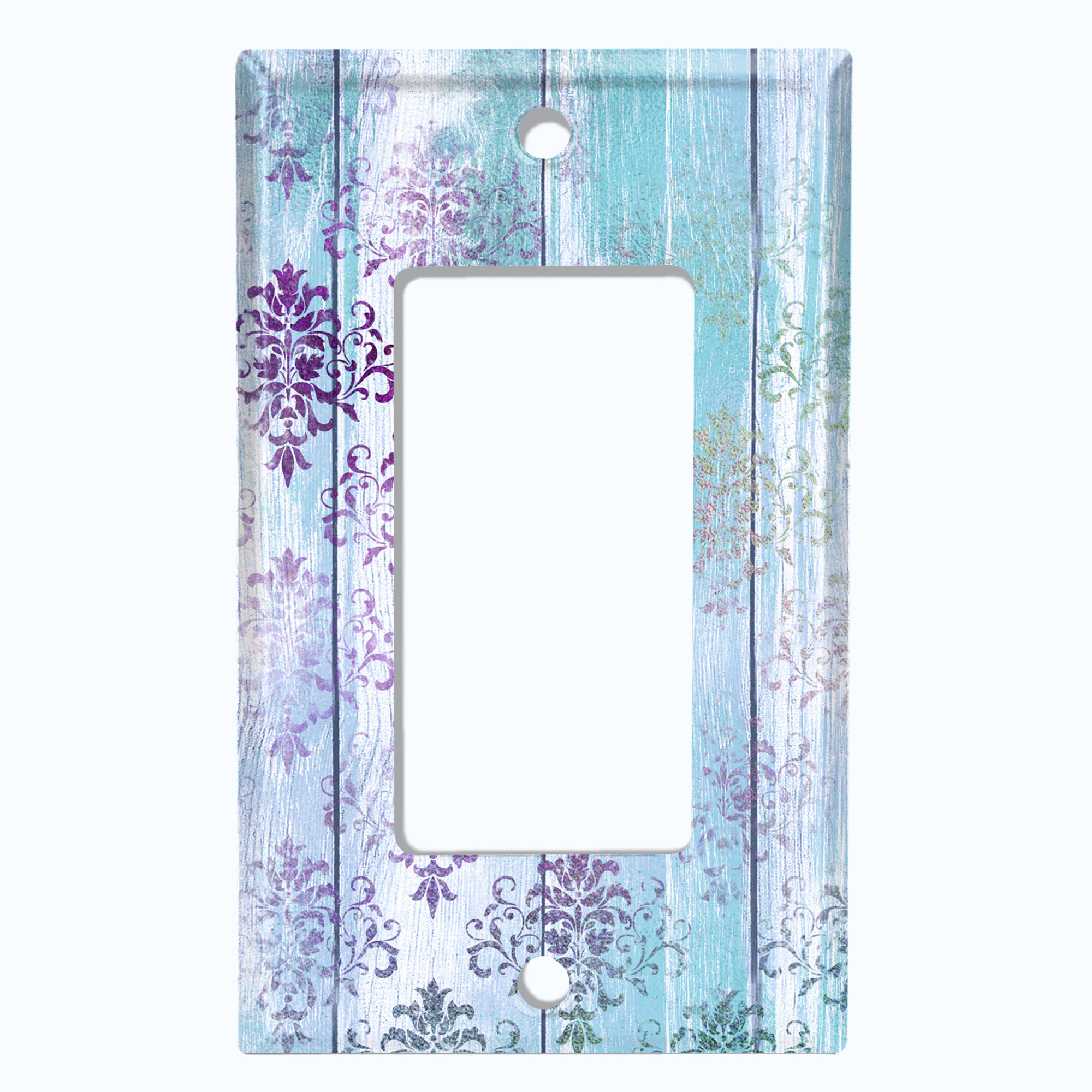 WorldAcc Light Blue Damask Purple Fence 2 Gang Decorator Wall Plate ...