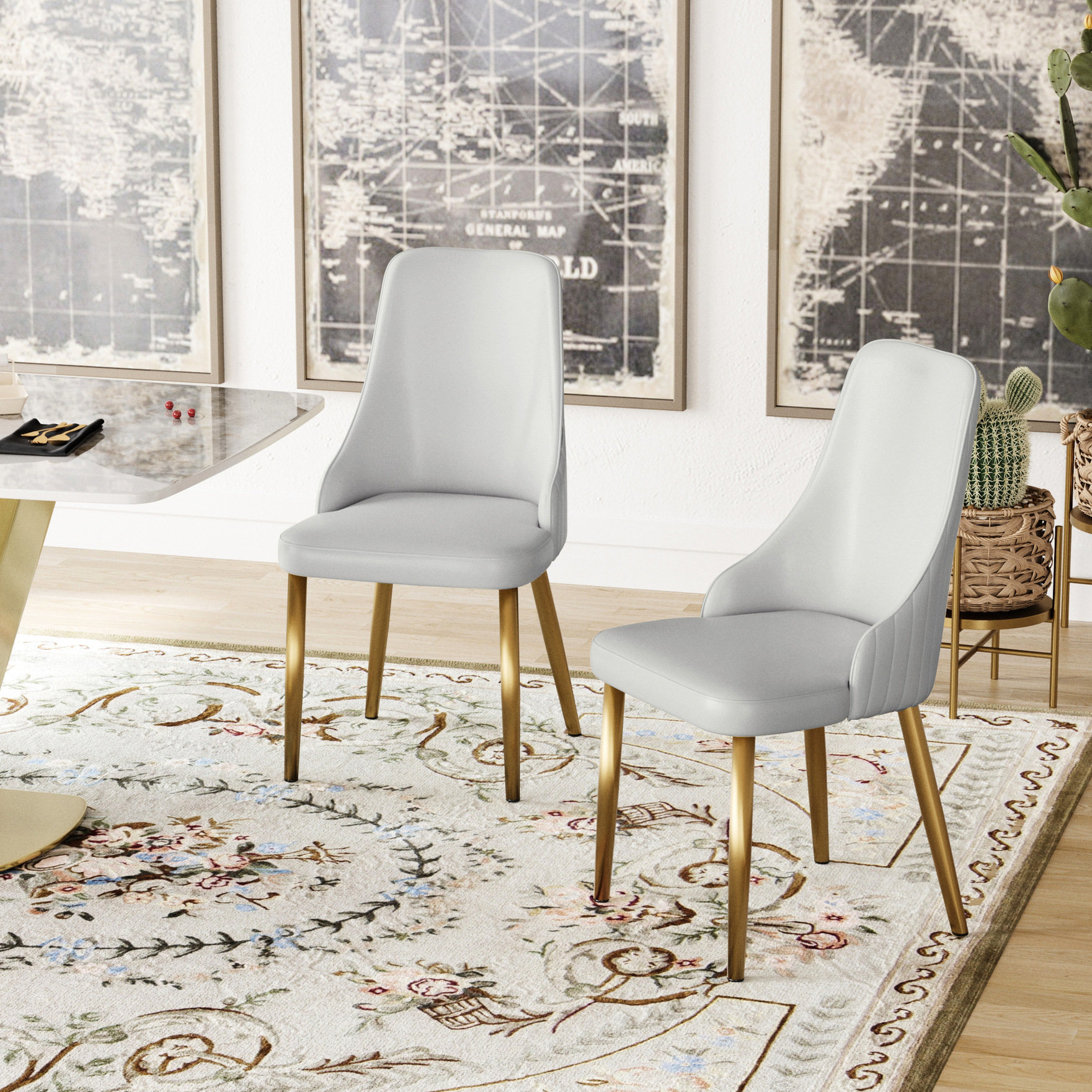 Orren Ellis Pu Leather Dining Chair 2 - Sponge Filled, Solid Wood ...