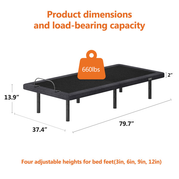Ebern Designs Adjustable Bed Twin XL, Ergonomic Electric Adjustable Bed ...