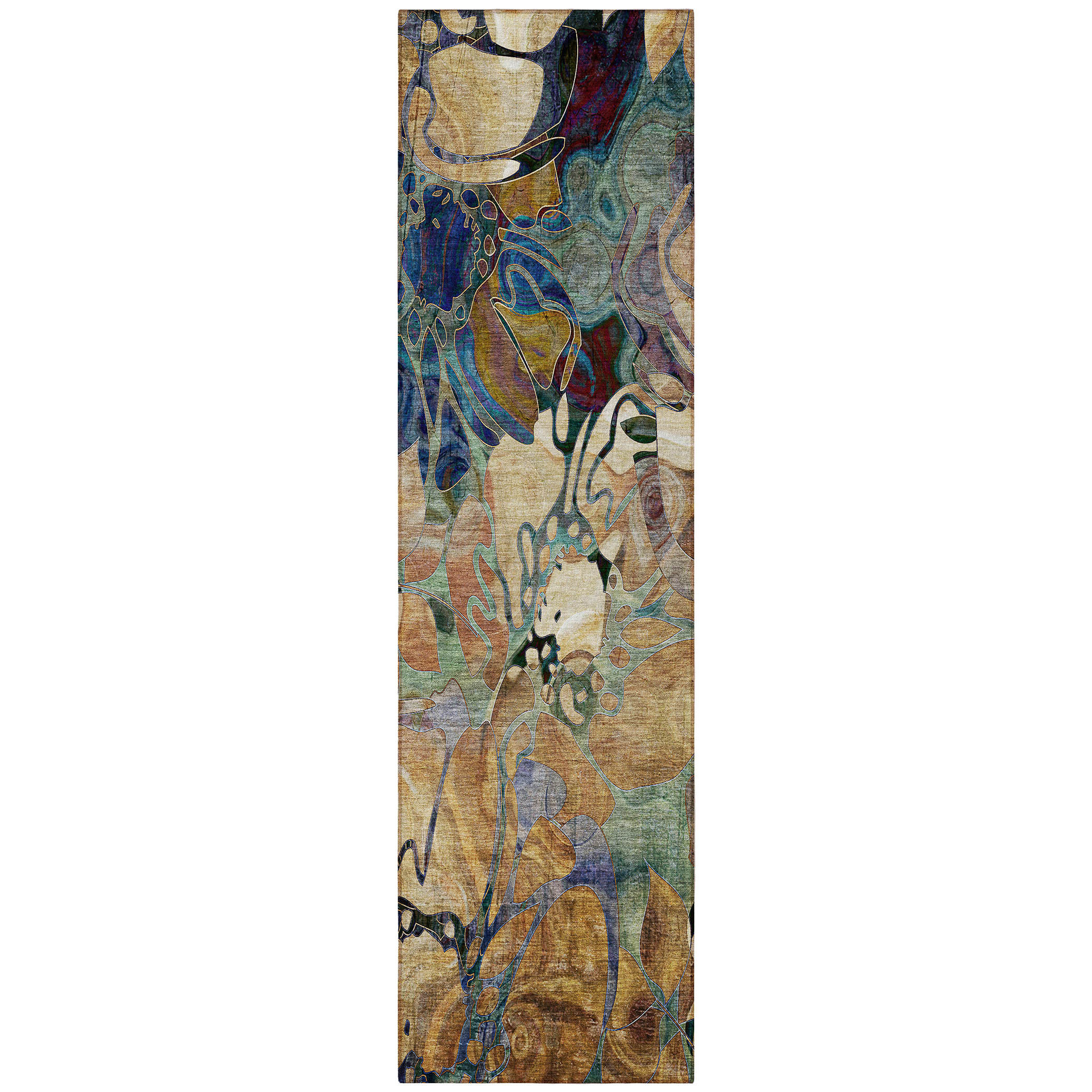 Orren Ellis 8' Runner Beige and Blue Floral Washable Non Skid Indoor ...