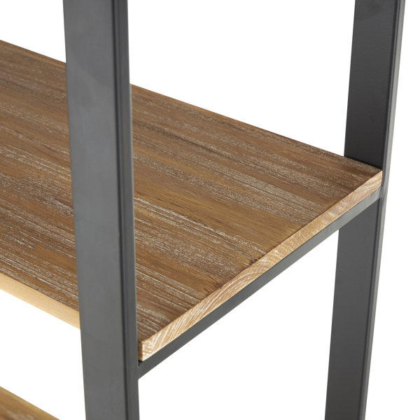 17 Stories Metal 4 Tier Storage Black Shelving Unit with Wood Shelves ...