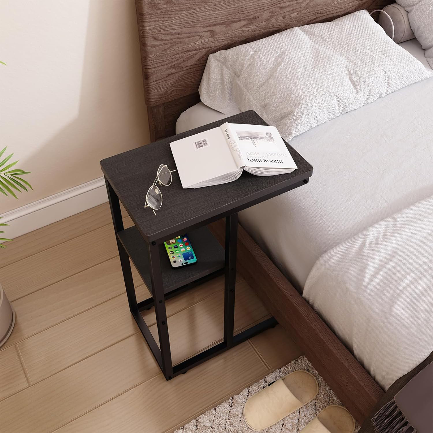 17 Stories Kalayiah C Shaped End Table 2 Tier Side Table with Storage ...