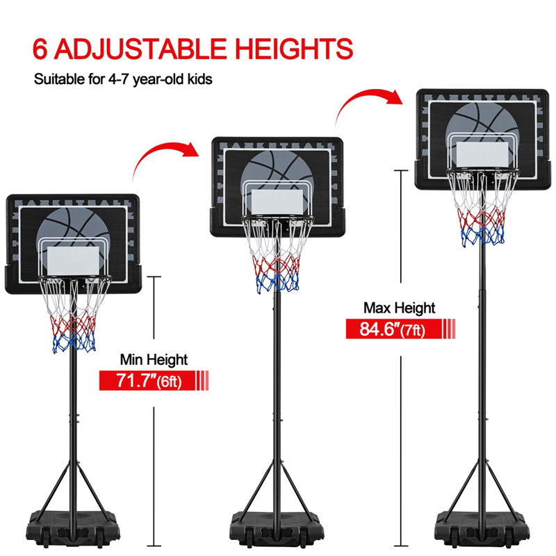 Yaheetech Height Adjustable Metal Portable Full-Size Basketball Hoop ...