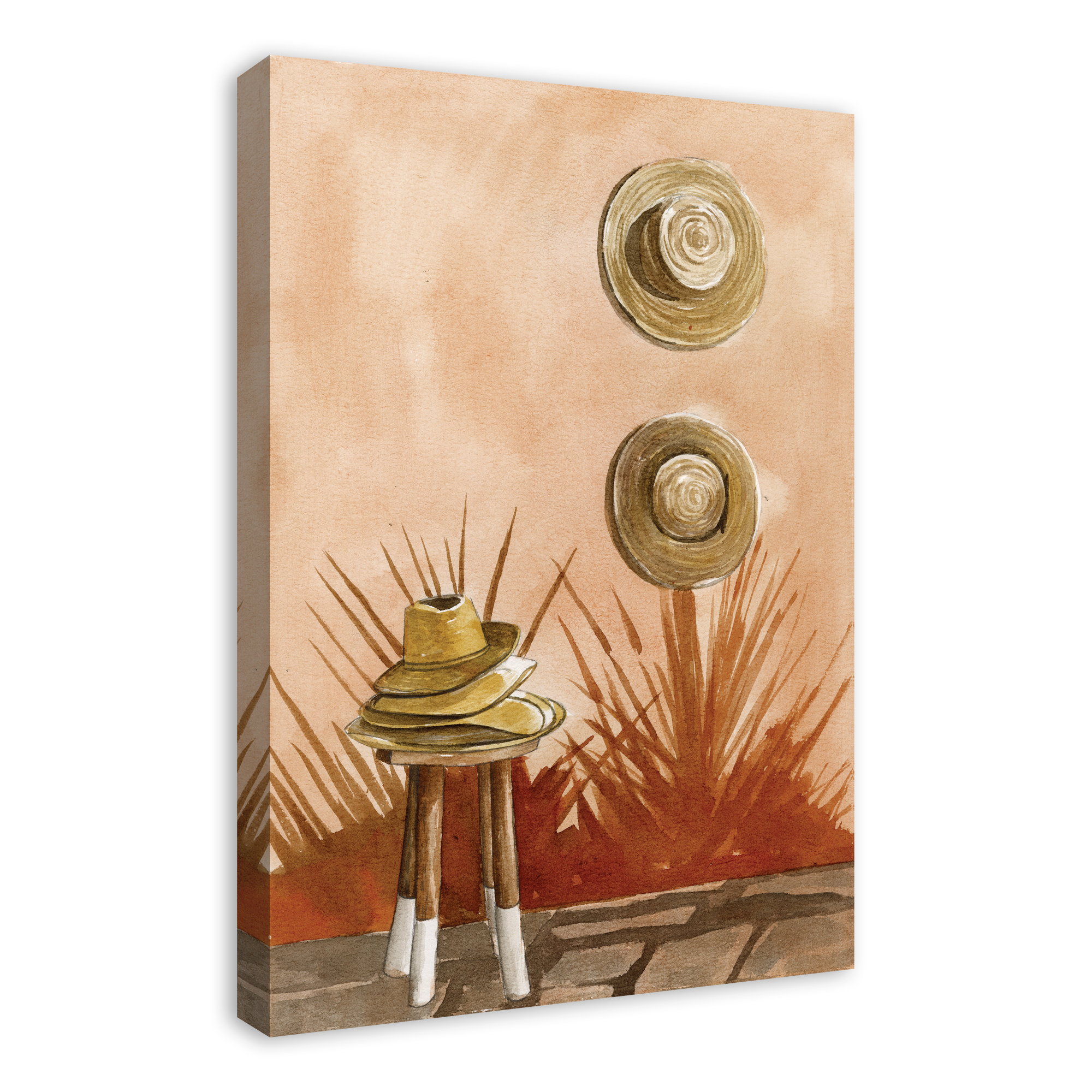 Red Barrel Studio® Terracotta Beach Hats - Unframed Painting on Canvas ...