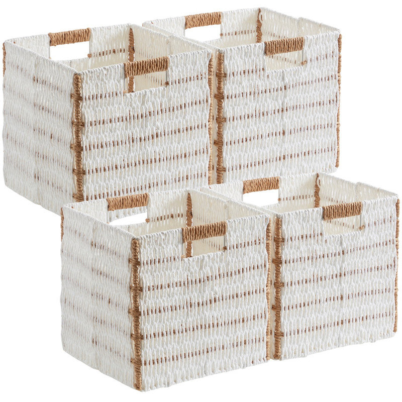 Bay Isle Home™ 4 Pack Wicker Paper Storage Cube Bin Basket | Wayfair