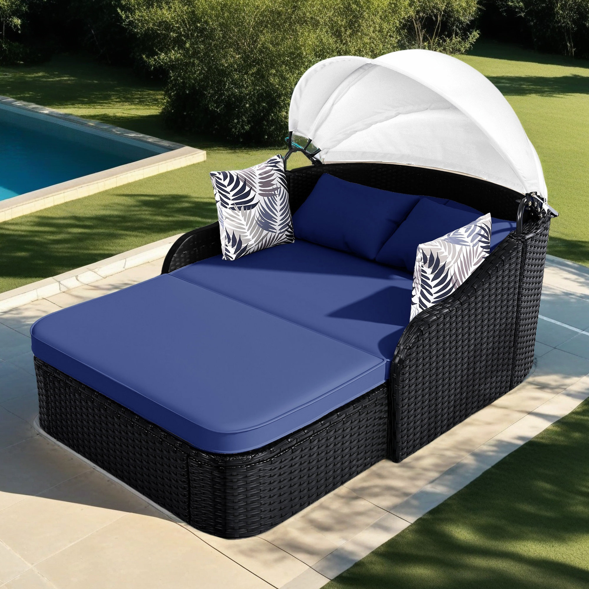 Ebern Designs 79.9" Outdoor Sunbed With Adjustable Canopy, Double ...