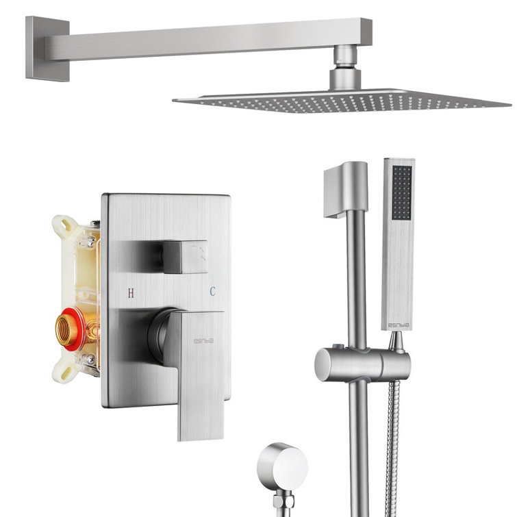 ESNBIA Complete Slide Bar Shower System with 10 Inches Rain Shower Head ...