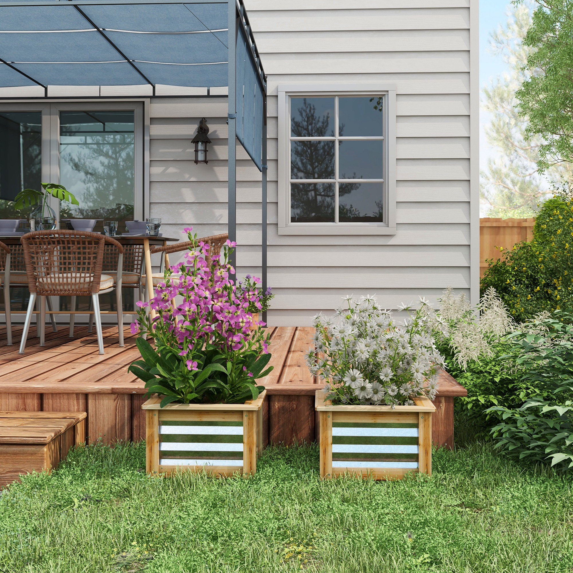 17 Stories Outsunny Raised Garden Bed Set Of 2, Outdoor Planter Box ...