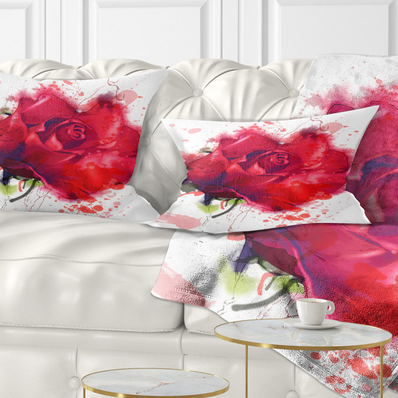Design Art Beautiful Bright Red Rose - Floral Printed Throw Pillow ...
