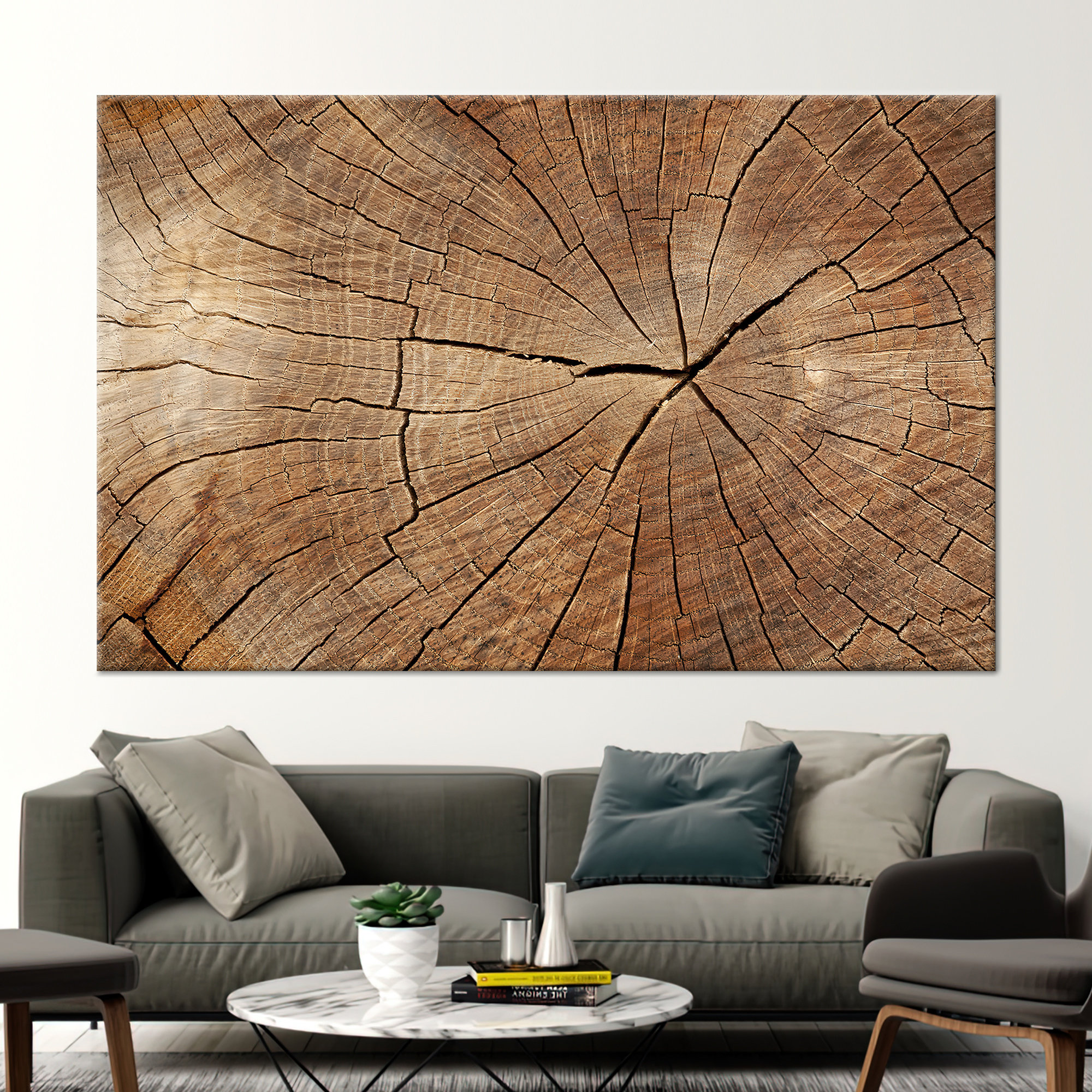 kayra export Modern Abstract Tree Ring Canvas Wall Art in Warm Brown ...