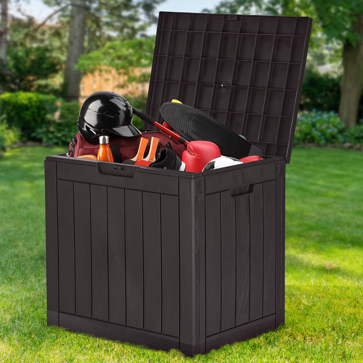 Smugdesk.com 32 Gallon Deck Box Weatherproof Resin Lockable Outdoor ...