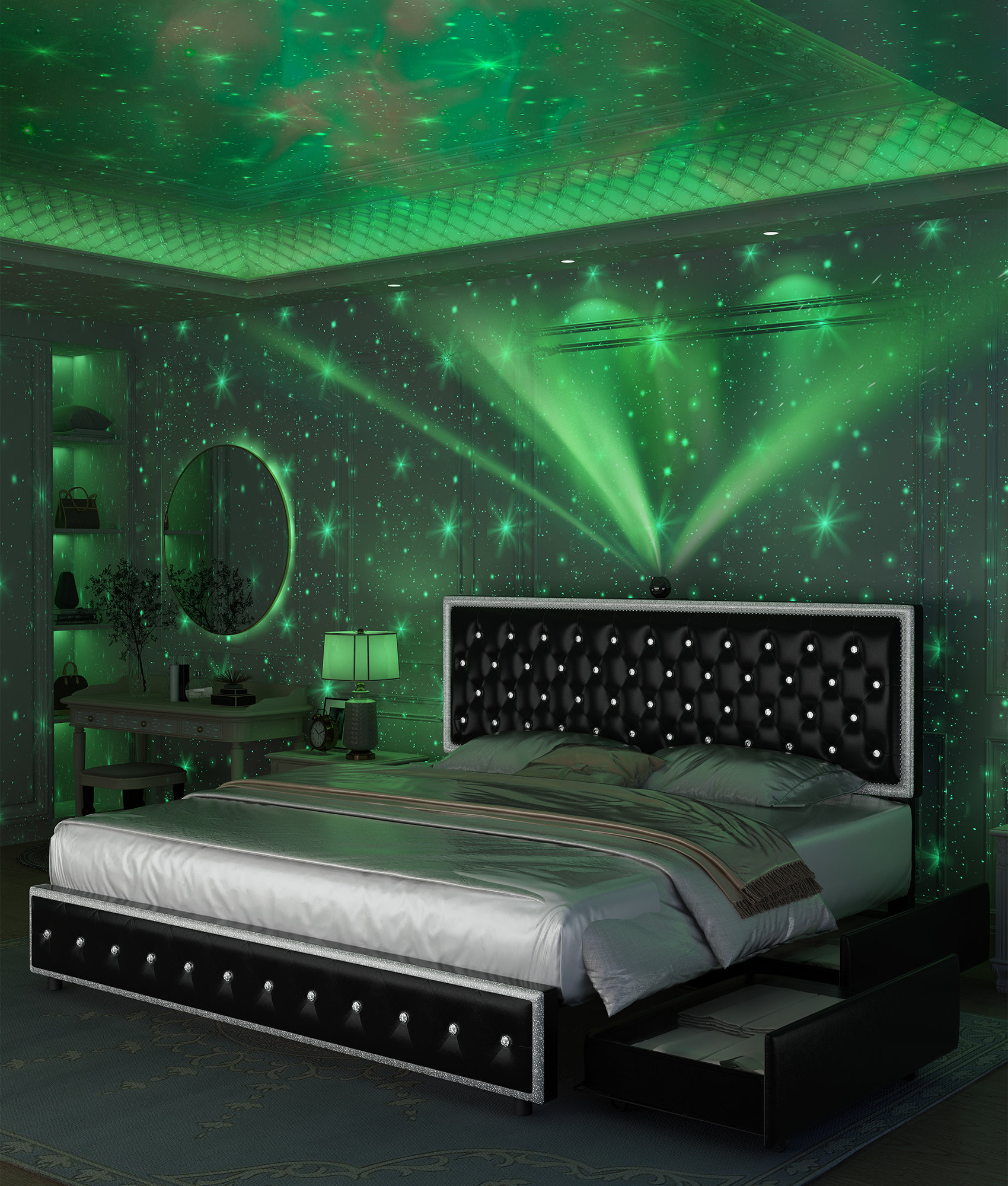 House of Hampton Vintage Upholstered Platform Bed Frame With Galaxy ...