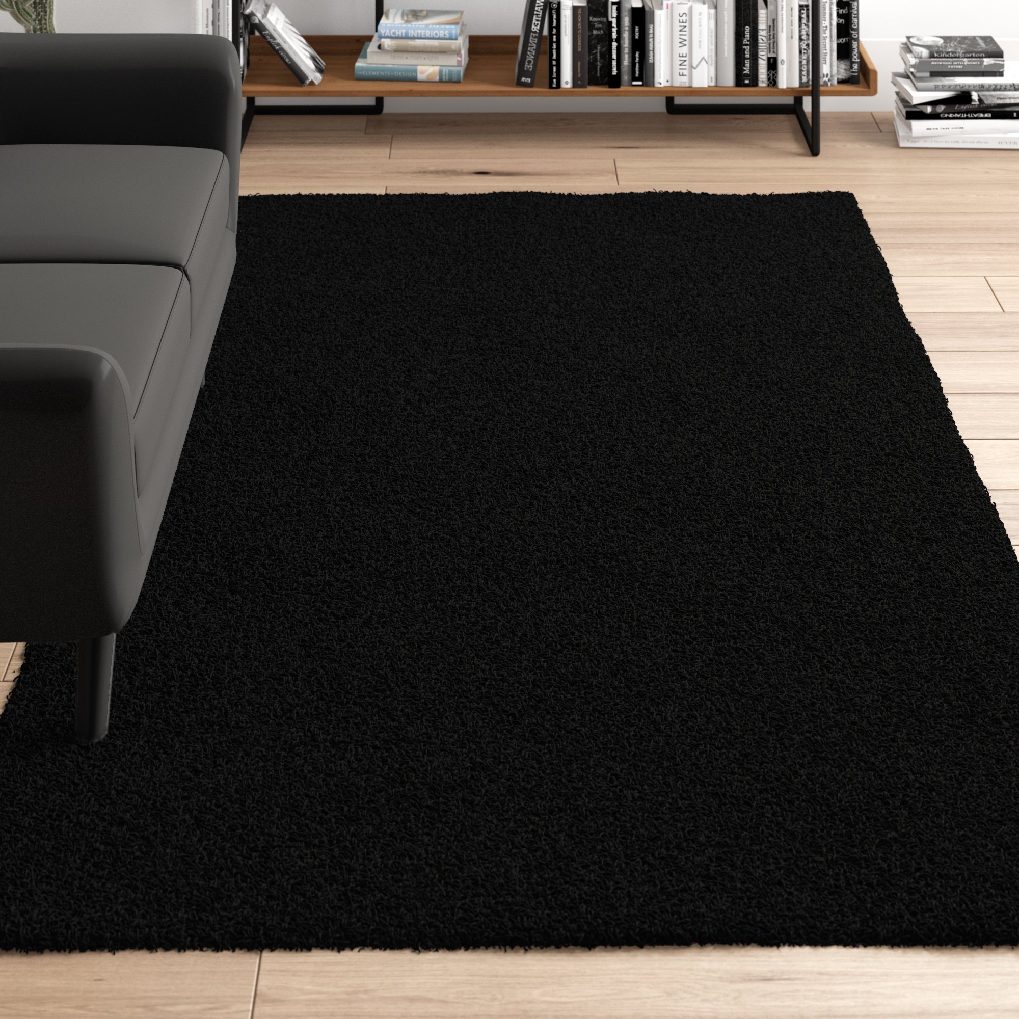 Ebern Designs Santoshi Jet Black Area Rug & Reviews | Wayfair