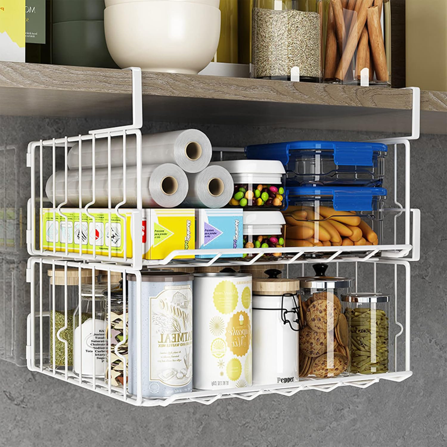 Mint Pantry® Under Shelf Basket Storage 2Pack, Steel Under Shelf Hanging Wire Baskets Shelves ...