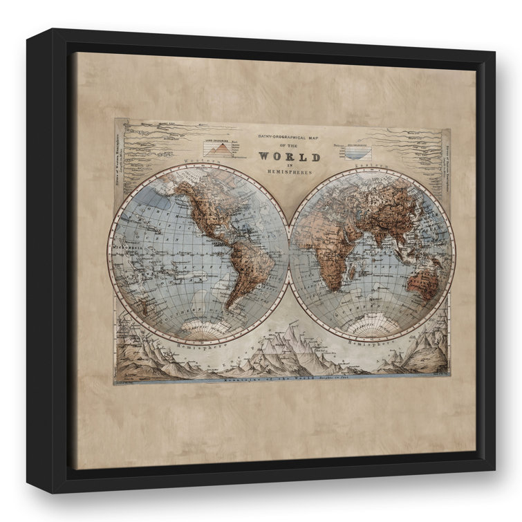 Breakwater Bay World Map Hemispheres Framed On Canvas Print | Wayfair