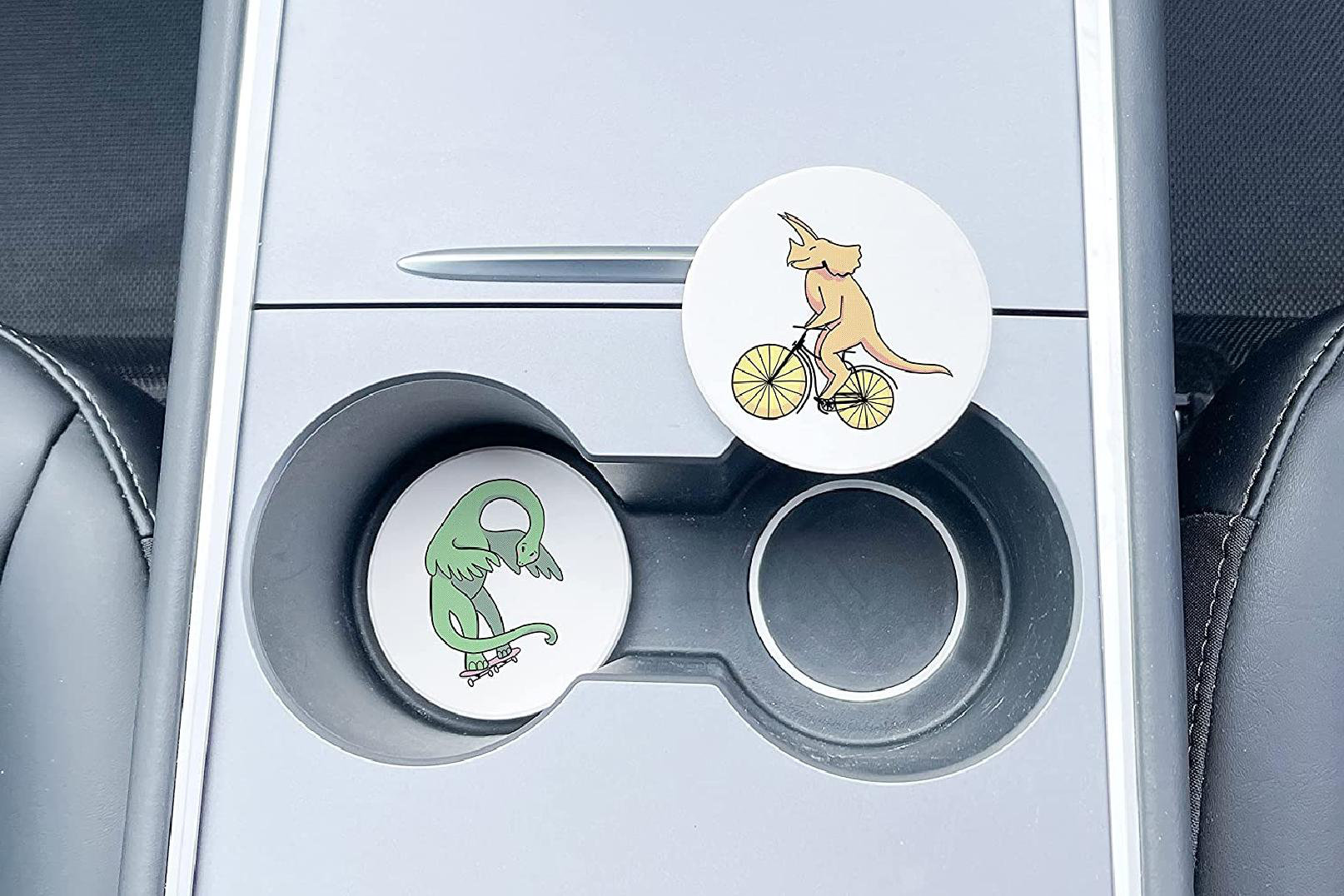 Frifoho 2 Car Coasters, 2.65" Absorbent Ceramic, Coaster Set, Keep Car ...